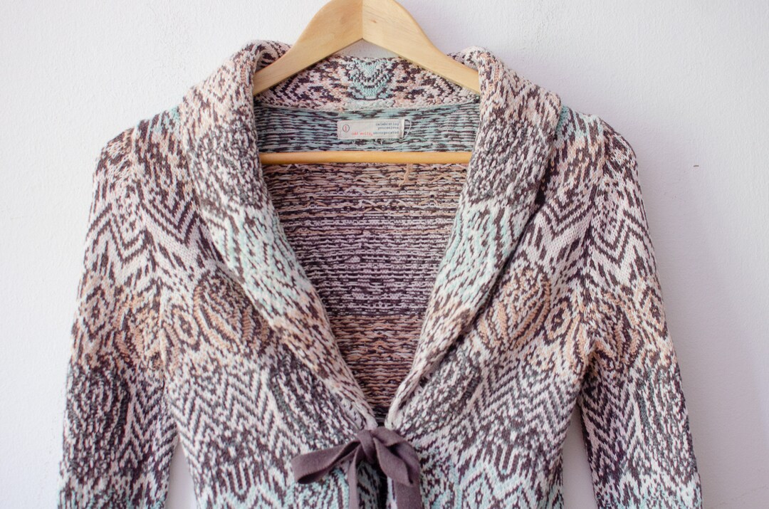 Odd Molly Sweater Wrap Open Front Cardigan Knit Pullover With Abstract ...