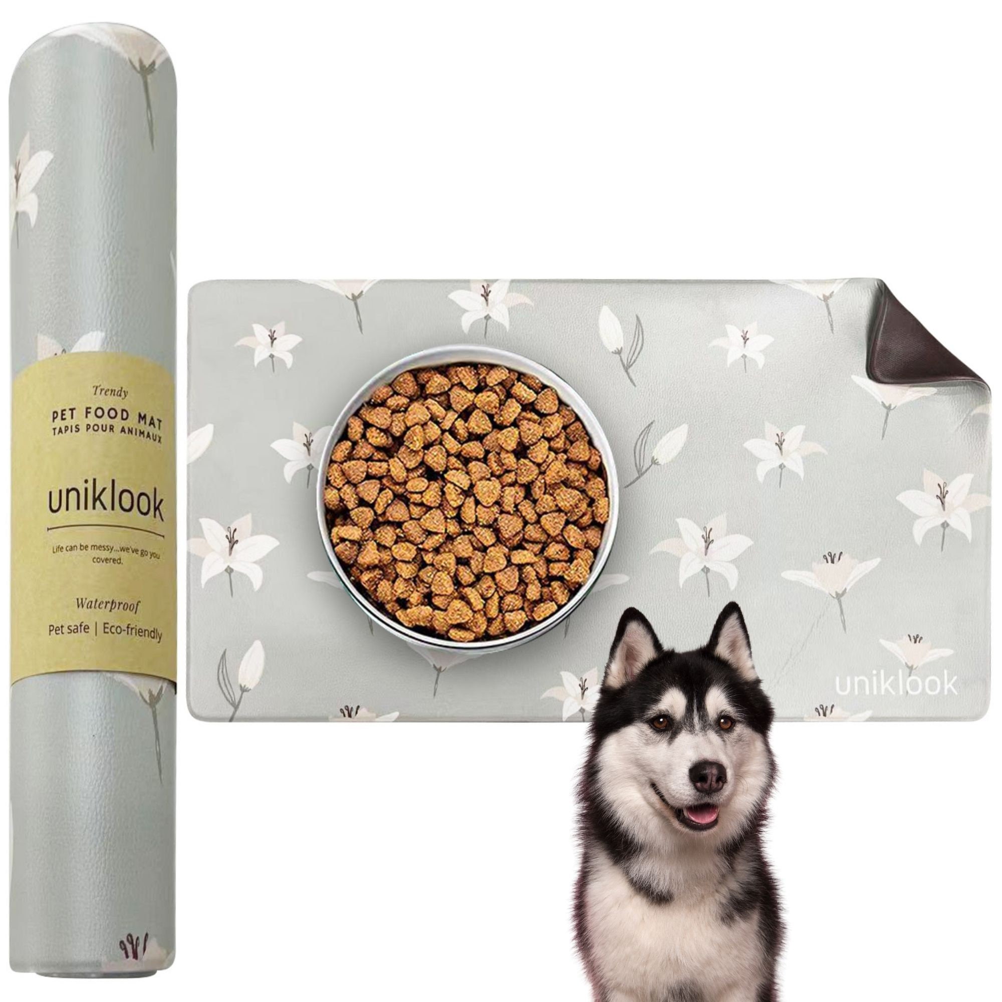 Large Vegan Leather Pet Safe Pet Food Mat | Dog Cat Mat Bird Anti Slip ...