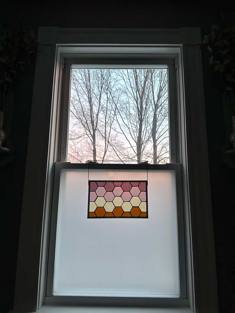 Honeycomb Stained Glass Panel Framed Honeycomb Rectangular Suncatcher ...