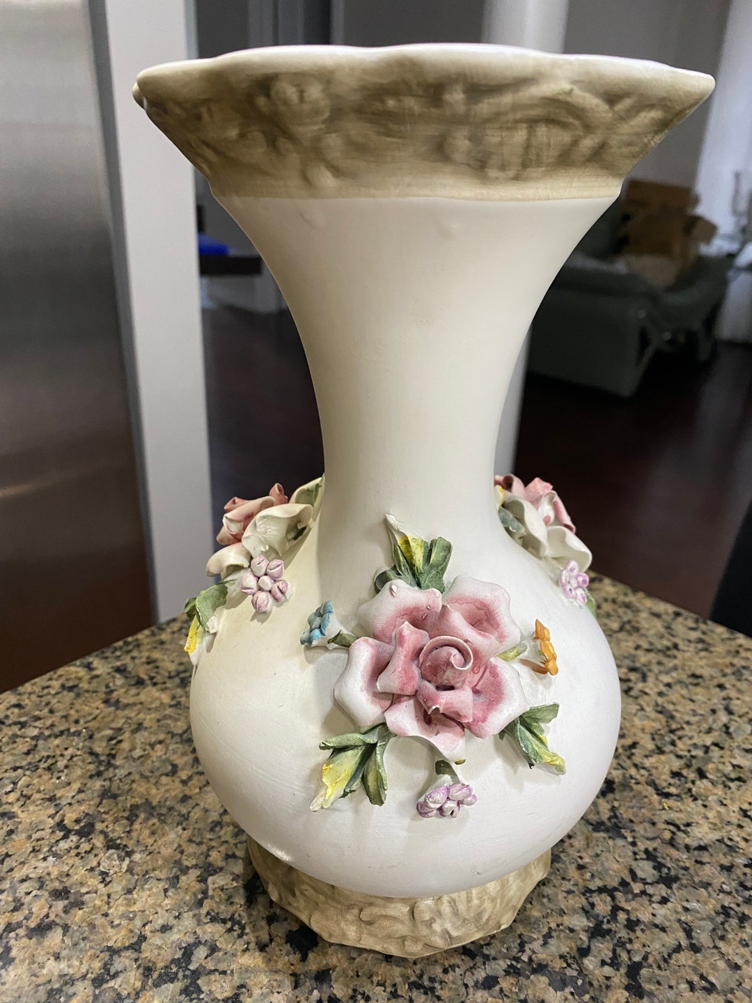 SOLD Vintage Capodimonte Flower VASE Porcelain ITALY Faience tinglaze ...