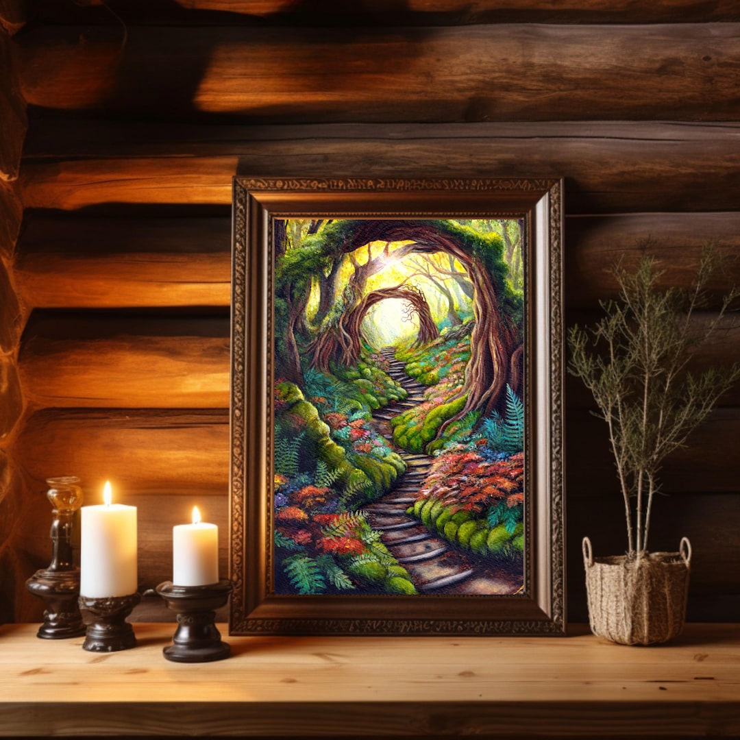 Mystical Fantasy Forest, Magical Forest Clearing Art Print, Hand ...