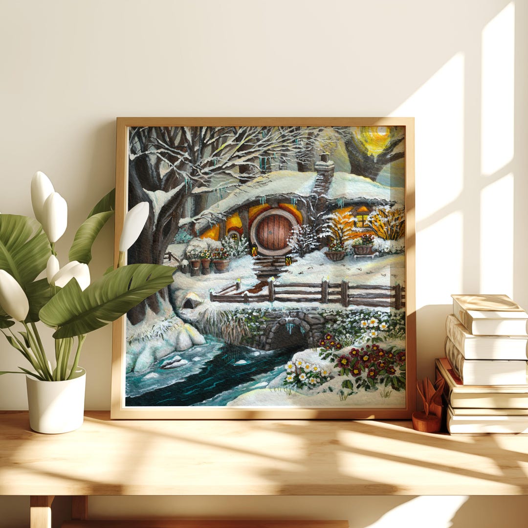 Hobbit House in Winter, Lord of the Rings Fanart, Hobbiton, Wall Decor ...