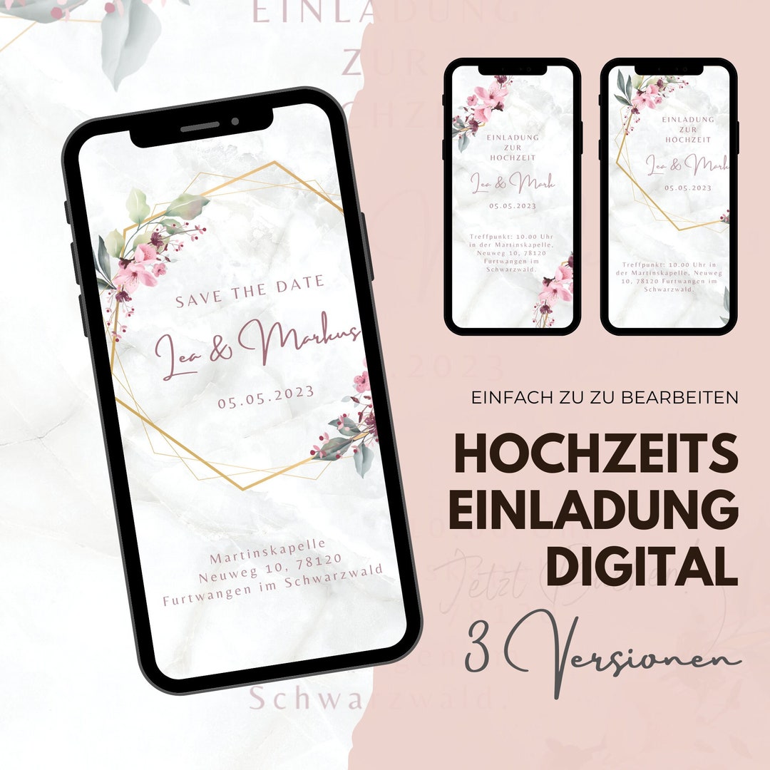 3x Wedding Invitations Customizable Digital German Canva Including ...