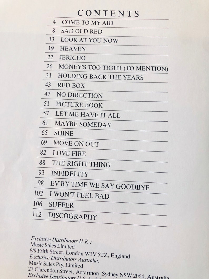 SIMPLY RED the Words Music & Picture Songbook 1987 Including Cassette ...