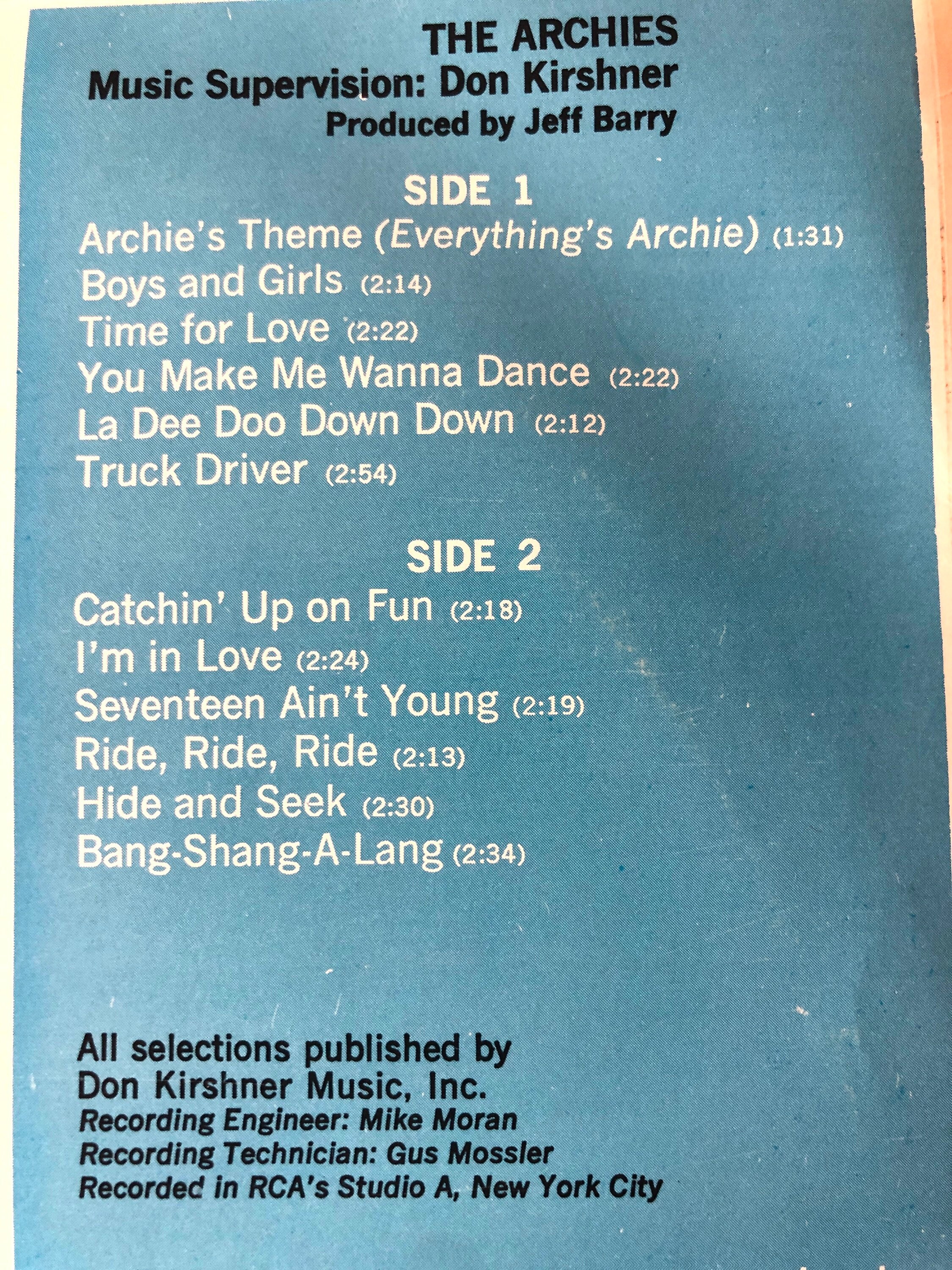 1968 THE ARCHIES Lp Featuring La Dee Down Down Vintage Vinyl in ...