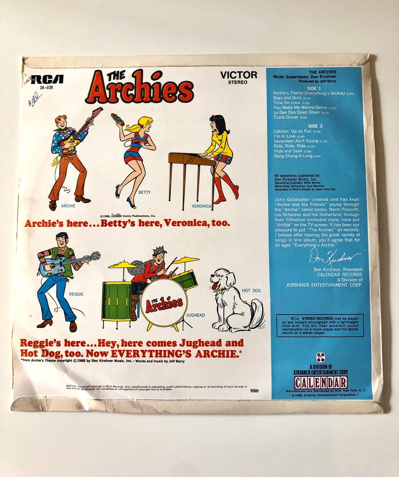 1968 THE ARCHIES Lp Featuring La Dee Down Down Vintage Vinyl in ...