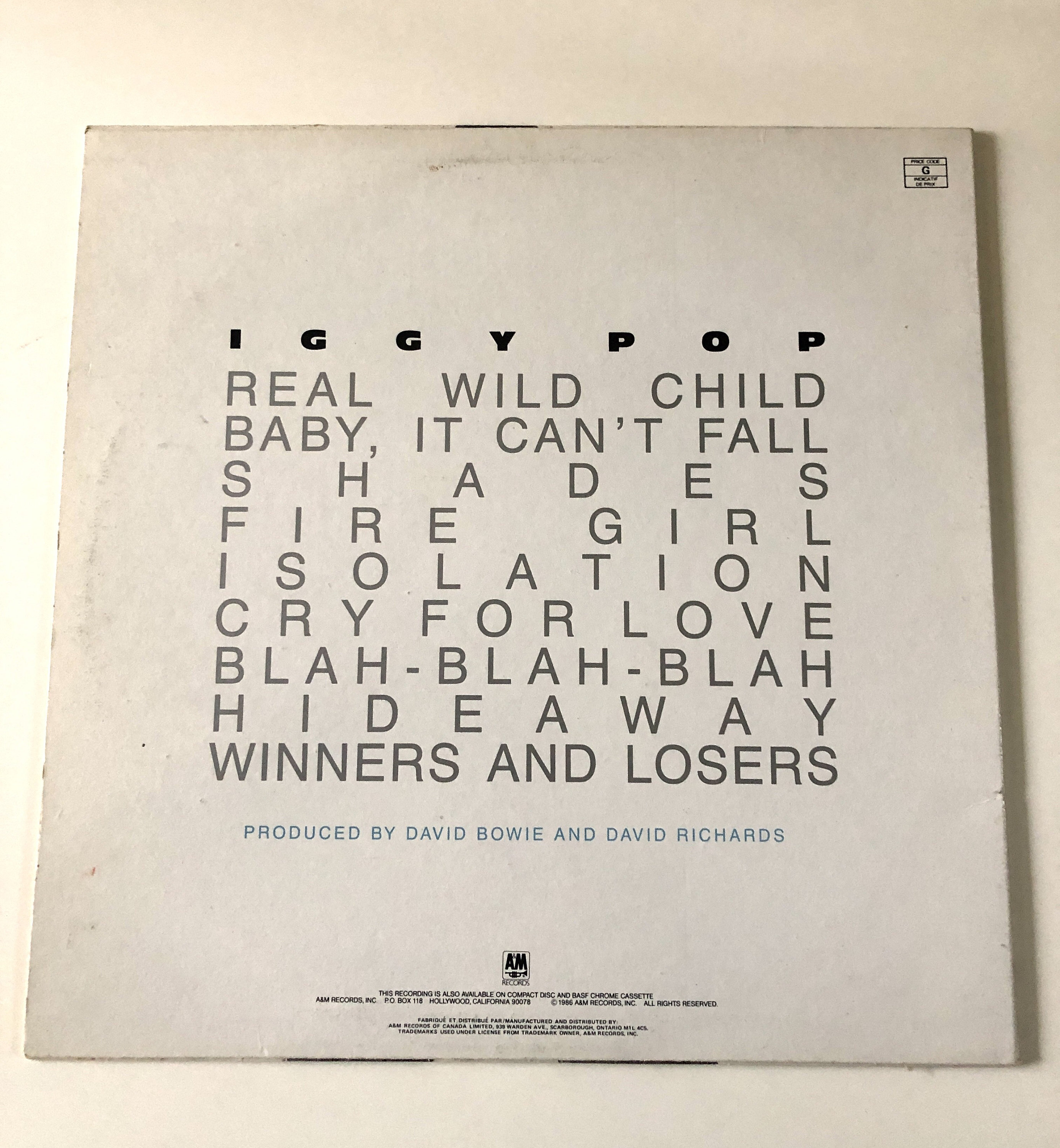 1986 IGGY POP Blah Blah Blah Vinyl Excellent - Etsy