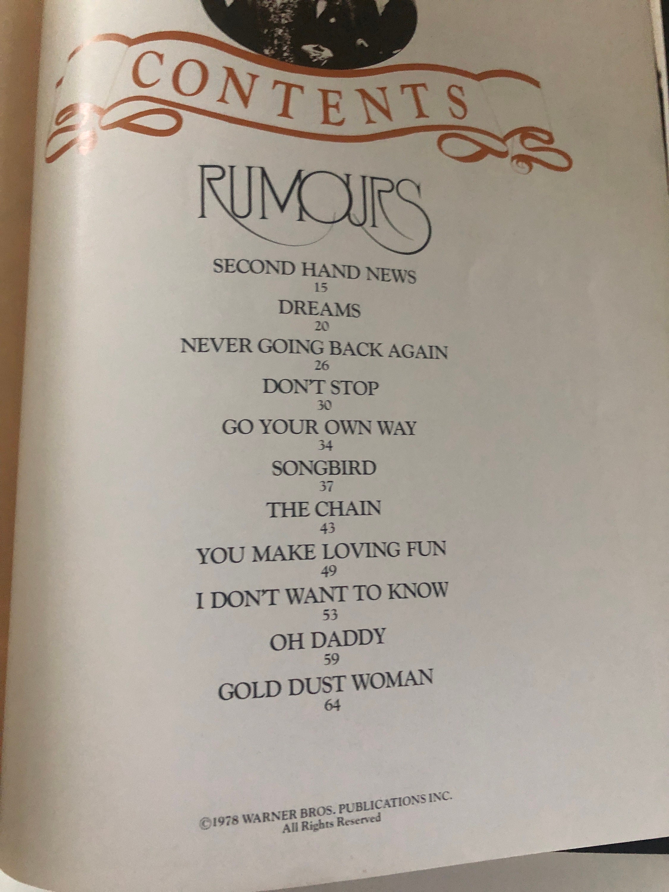 70s Fleetwood Mac RUMOURS First Edition Songbook Vocals/piano/guitar ...