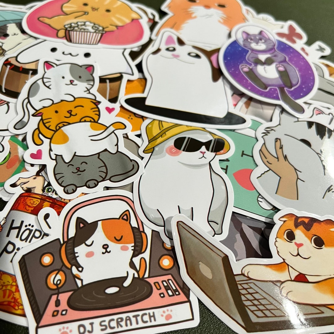 Cartoon Cat Sticker Cat Butt DJ Cat Sticker, Waterproof Reusable ...