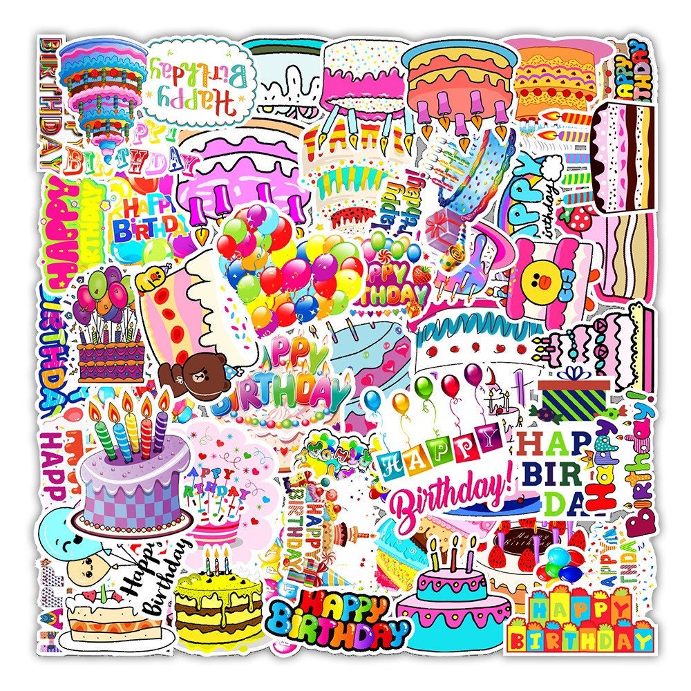Happy Birthday Sticker Birthday Cake Sticker Birthday Cake - Etsy