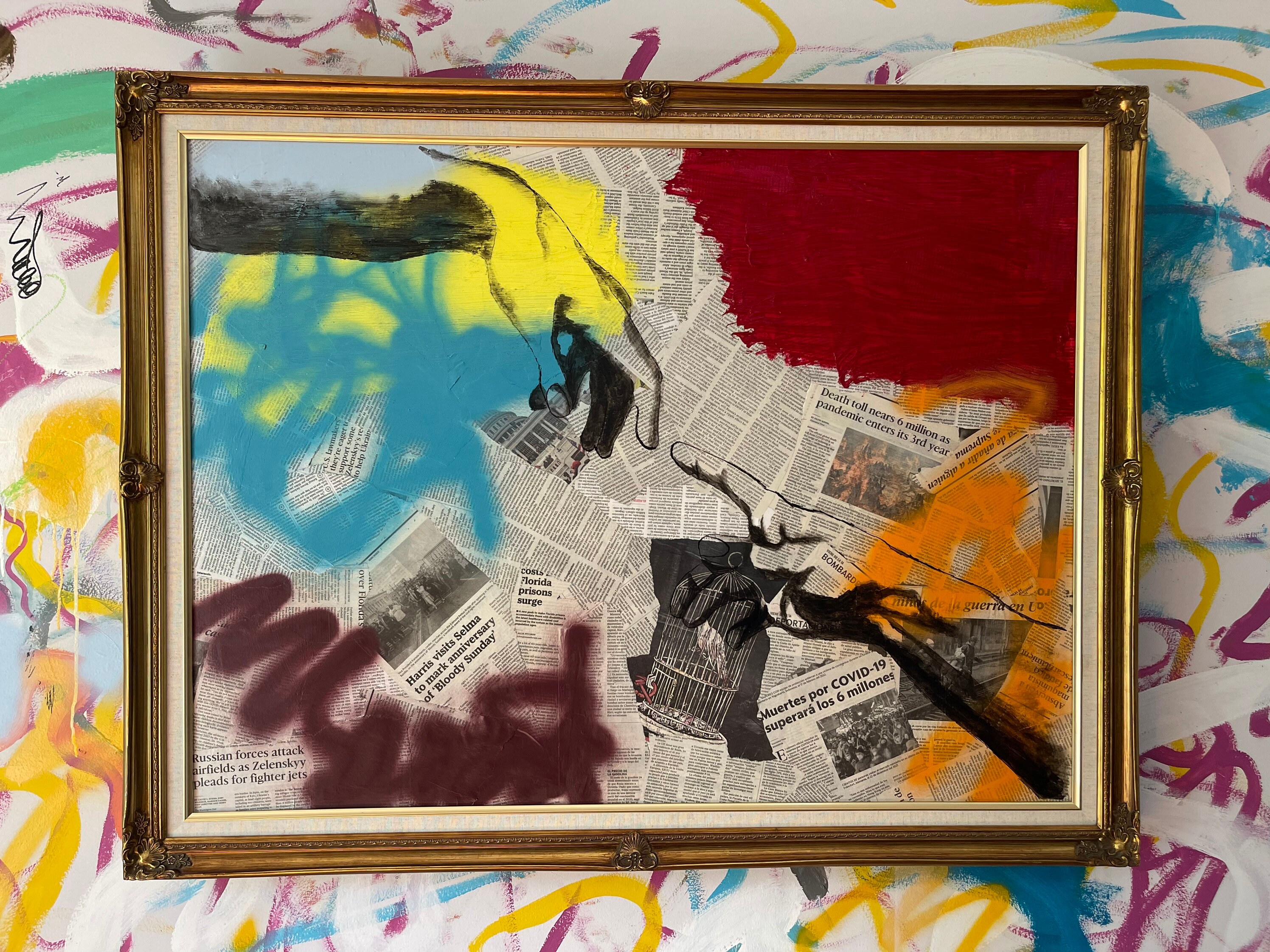 Hand Painted Abstract Sistine Chapel Newspaper Art Large Canvas Oil and ...