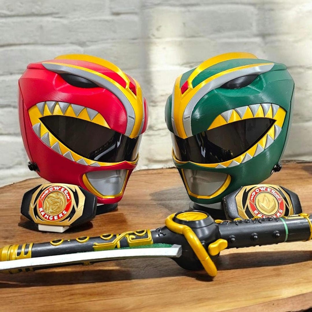 Mighty Morphin Red or Green Ranger Helmet Assembled Power Rangers Super ...