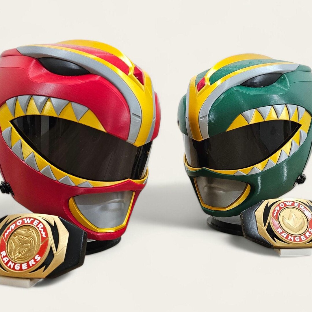 Mighty Morphin Red & Green Ranger Helmet Complete Power Rangers Super ...