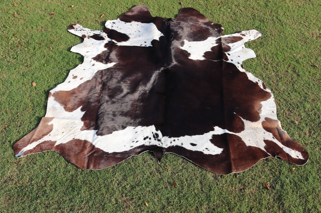 Dark Brown and White Cowhide Rug - Tricolor Brazilian Cow Skin Rug ...