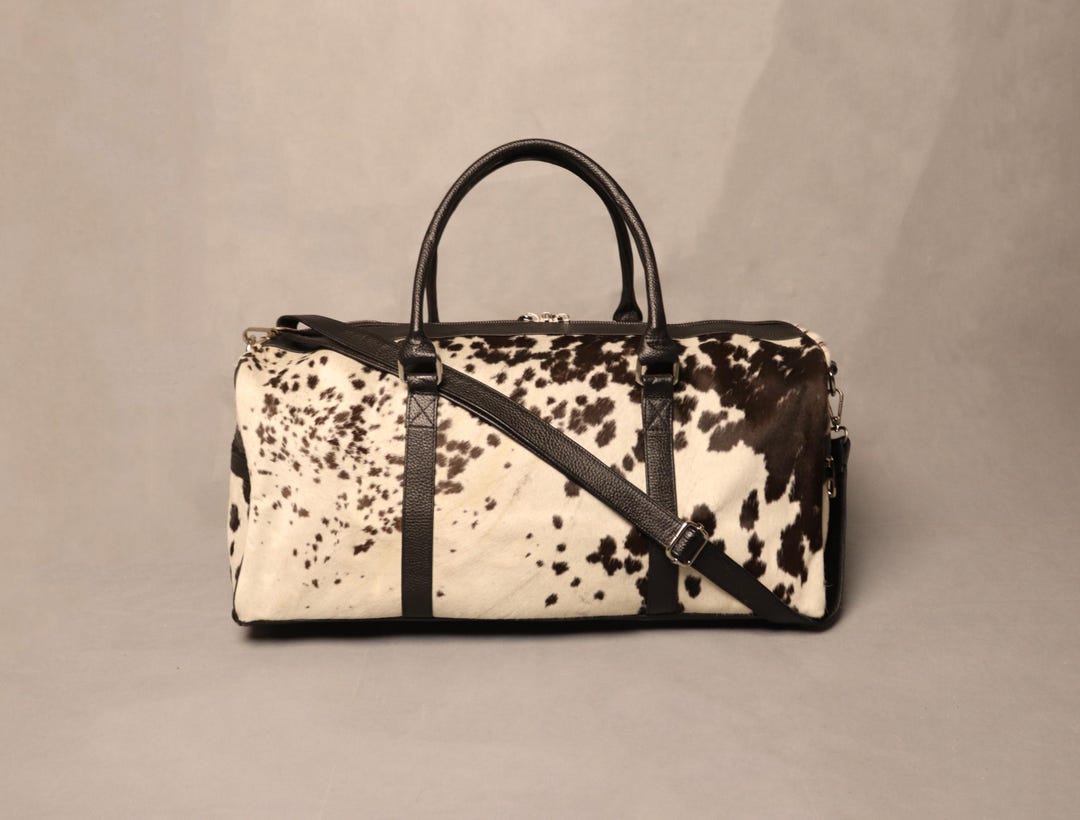 Large Cowhide Duffel Bag, Real Cowhide Travel Bag, Cow Skin Weekender ...