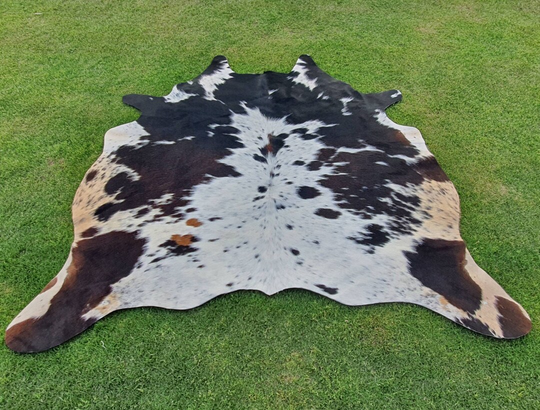 Tricolor Genuine Cowhide Rug - Dark Brown and White Cow Skin Rug ...