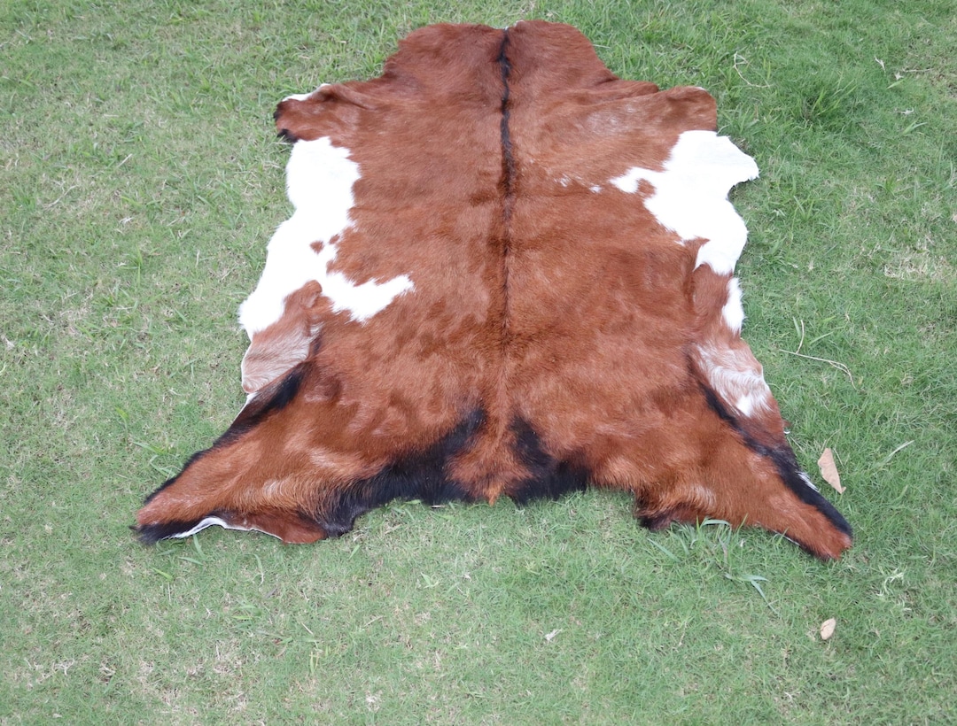 Tappeto in pelle di capra marrone e bianco - Pelo di vera pelle di ...