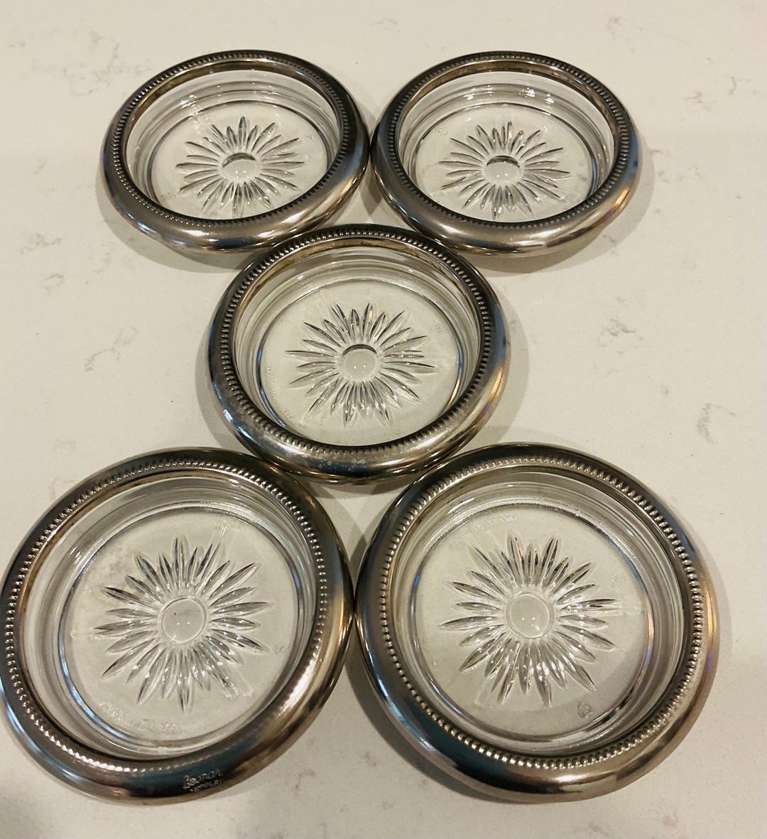Vintage MCM Starburst Glass Coasters - Silverplate Rims, Set of 5 - Etsy