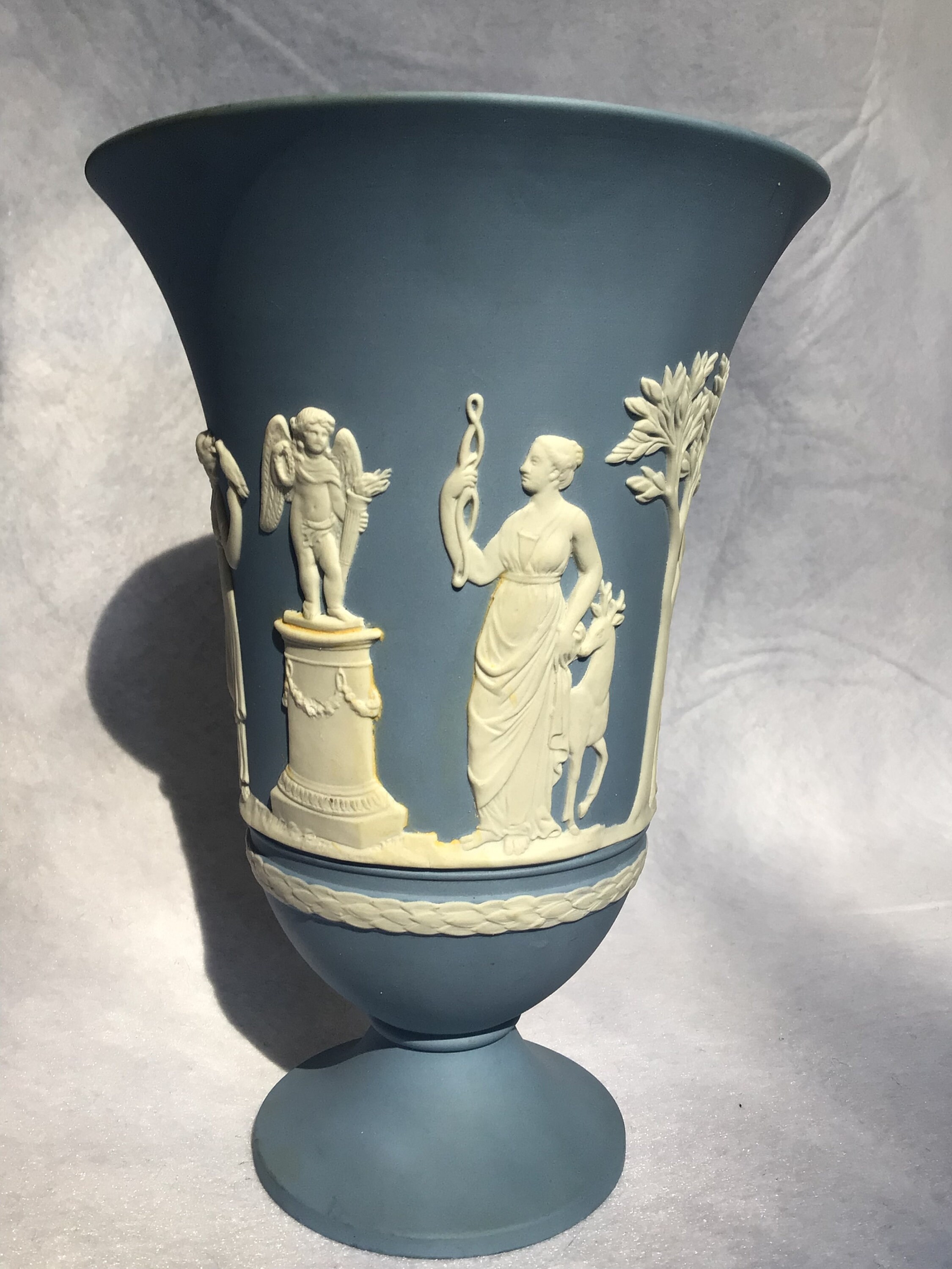 Wedgwood Blue Jasperware Vase Pale Blue White Classical Figures 7.5 ...