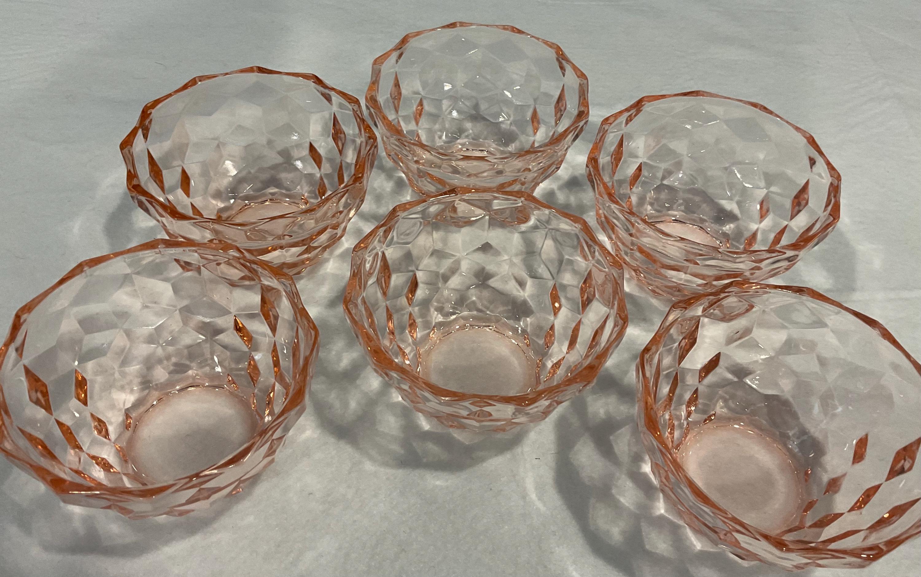 6 Jeanette PINK Depression Glass Cube Pattern Dessert Bowls 4 1/4 ...