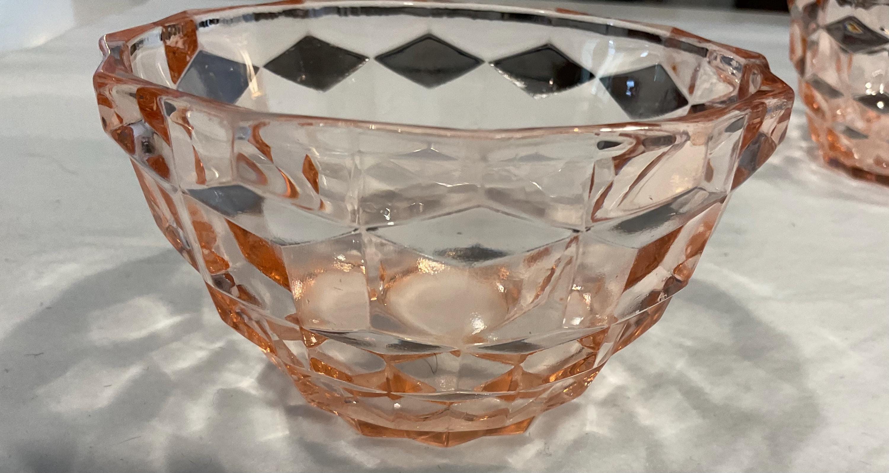 6 Jeanette PINK Depression Glass Cube Pattern Dessert Bowls 4 1/4 ...