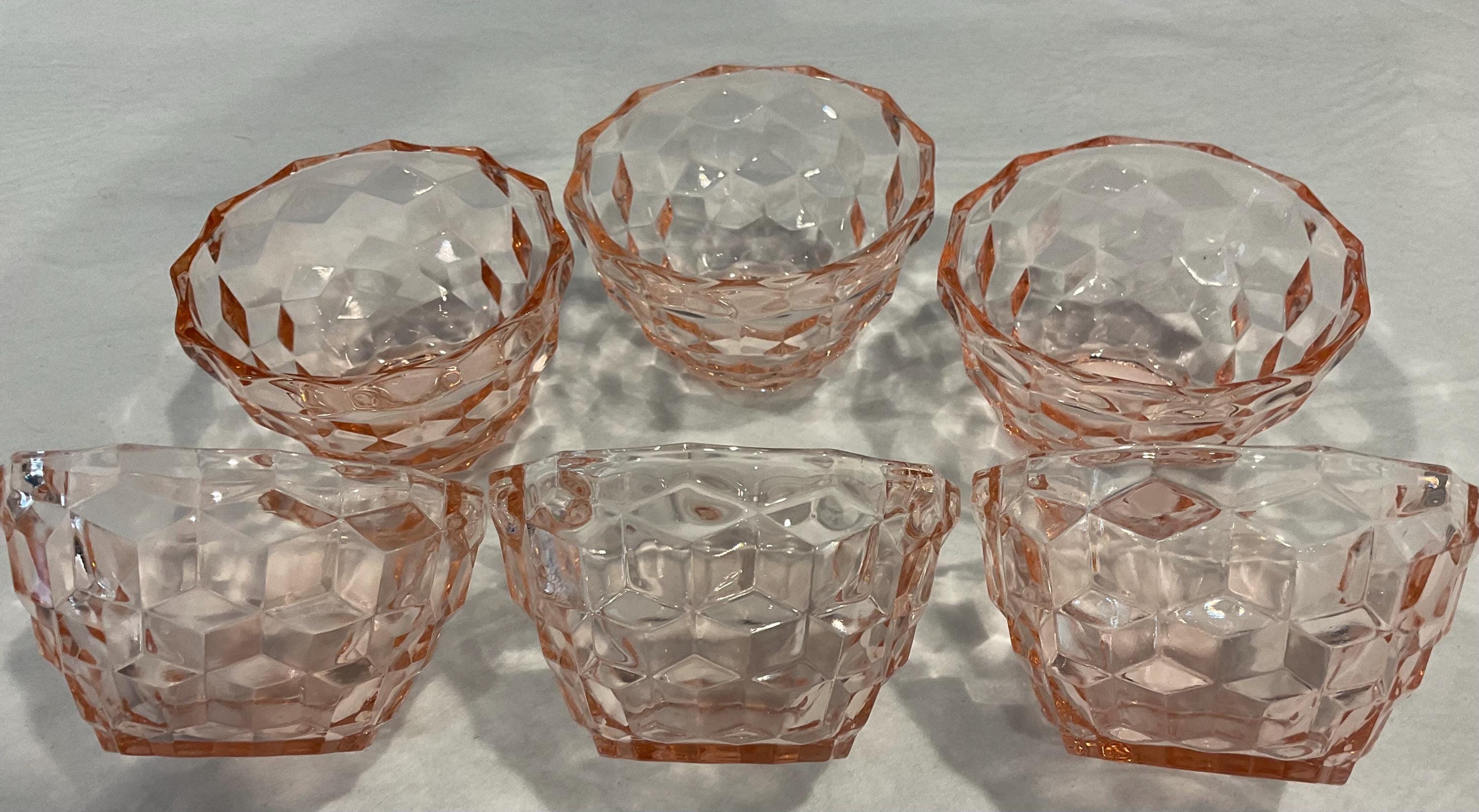 6 Jeanette PINK Depression Glass Cube Pattern Dessert Bowls 4 1/4 ...