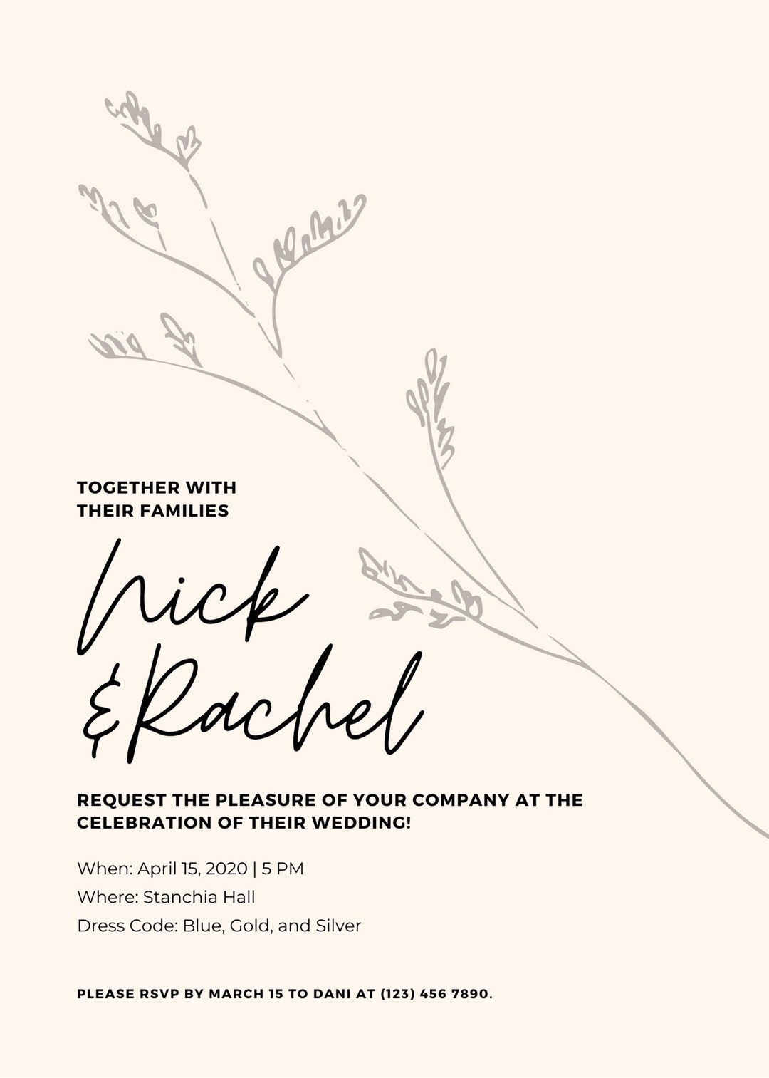 Cream and Floral Wedding Invitation Template - Etsy