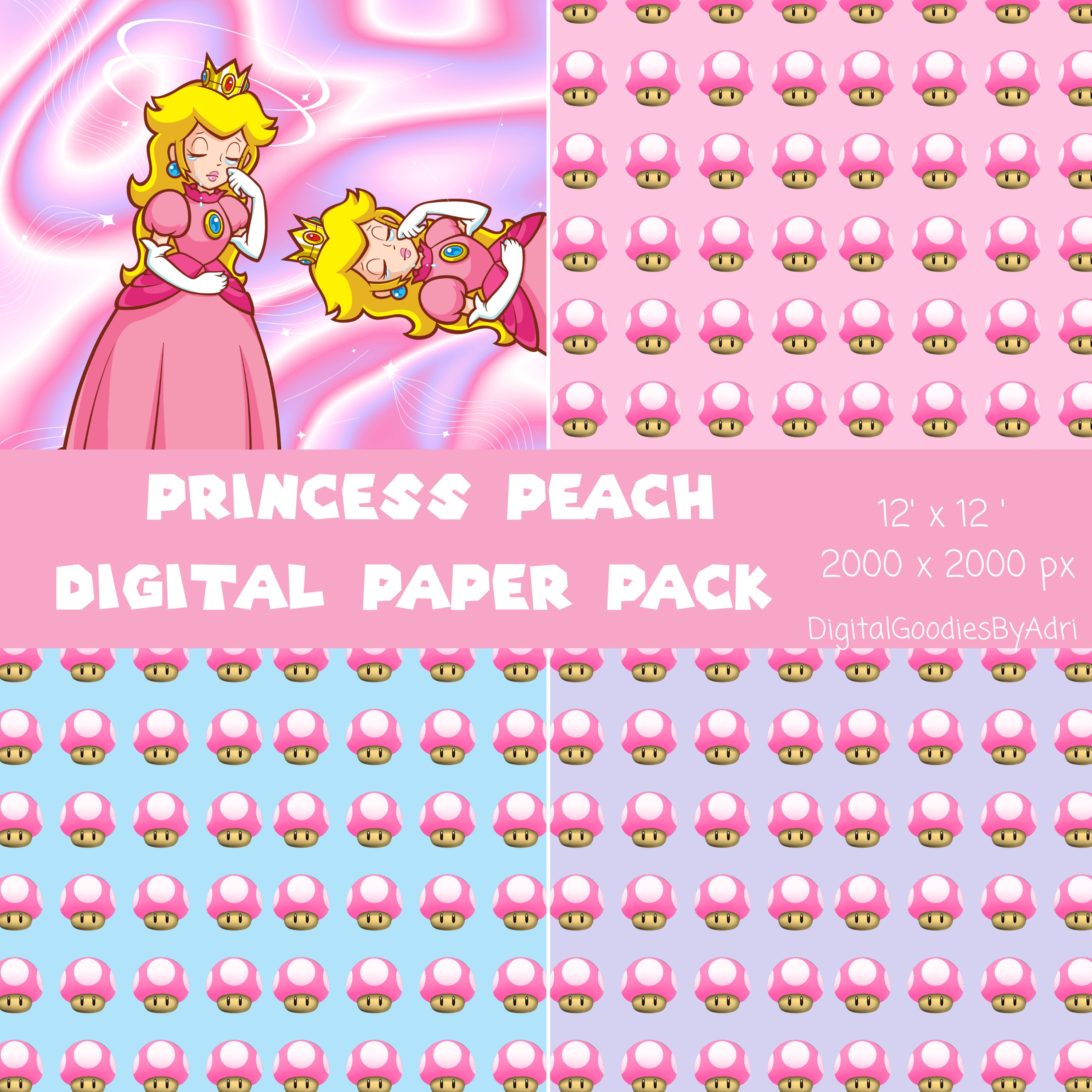 Princess Peach Digital Paper Pack Super Mario Peach Princess Digital ...