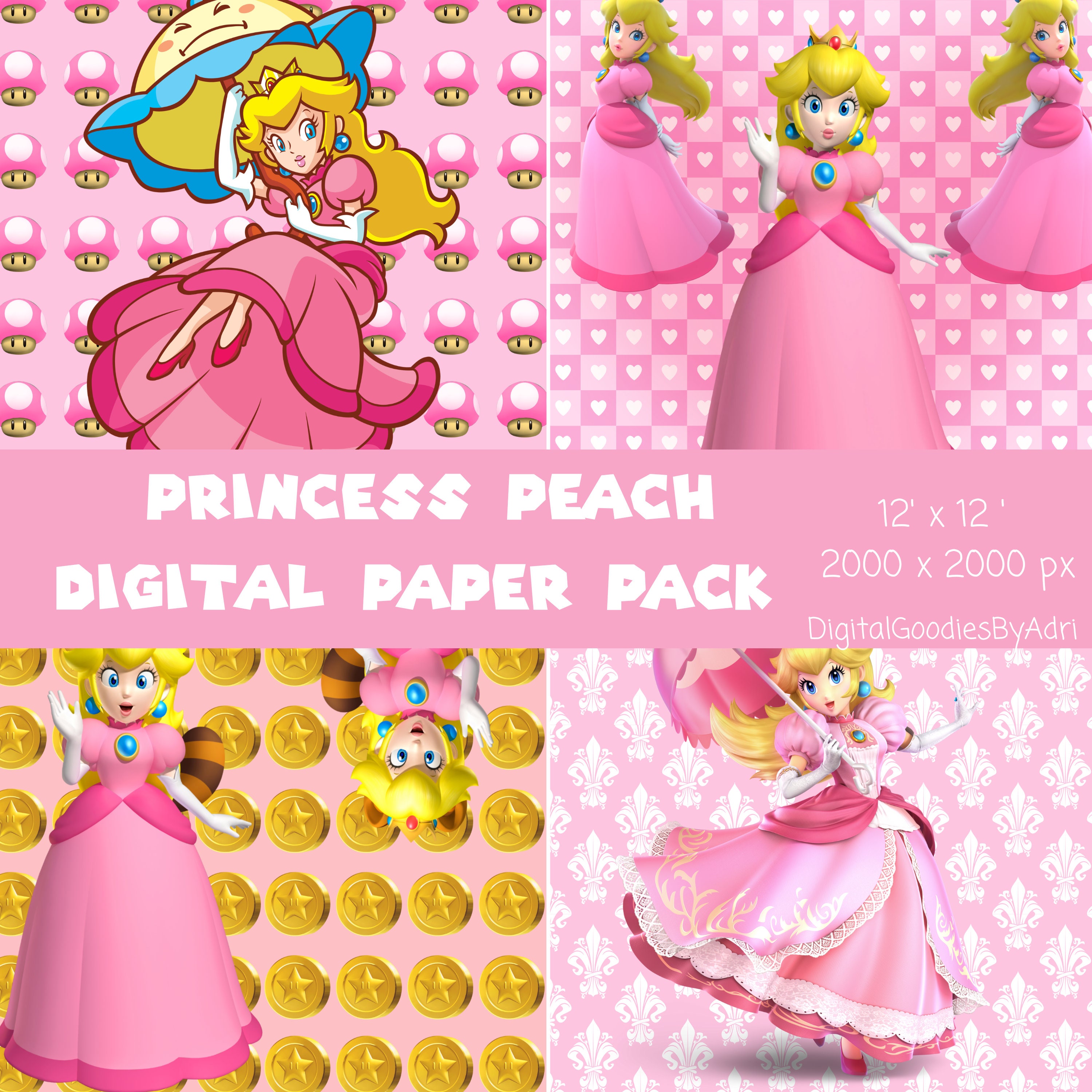 Princess Peach Digital Paper Pack Super Mario Peach Princess Digital ...
