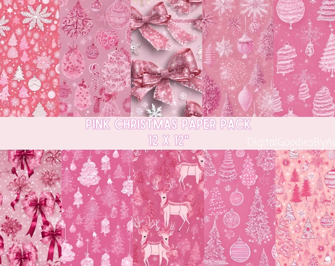 Pink Christmas Digital Paper Downloadable Junk Journal Printable Pink ...