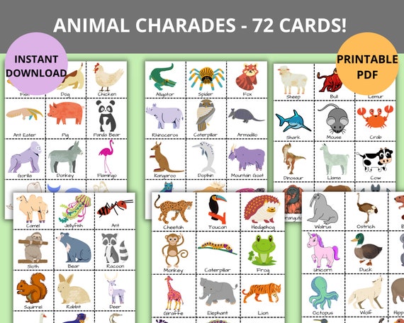 Birthday Party Game Animal Charades Game for Kids Dramatic - Etsy UK