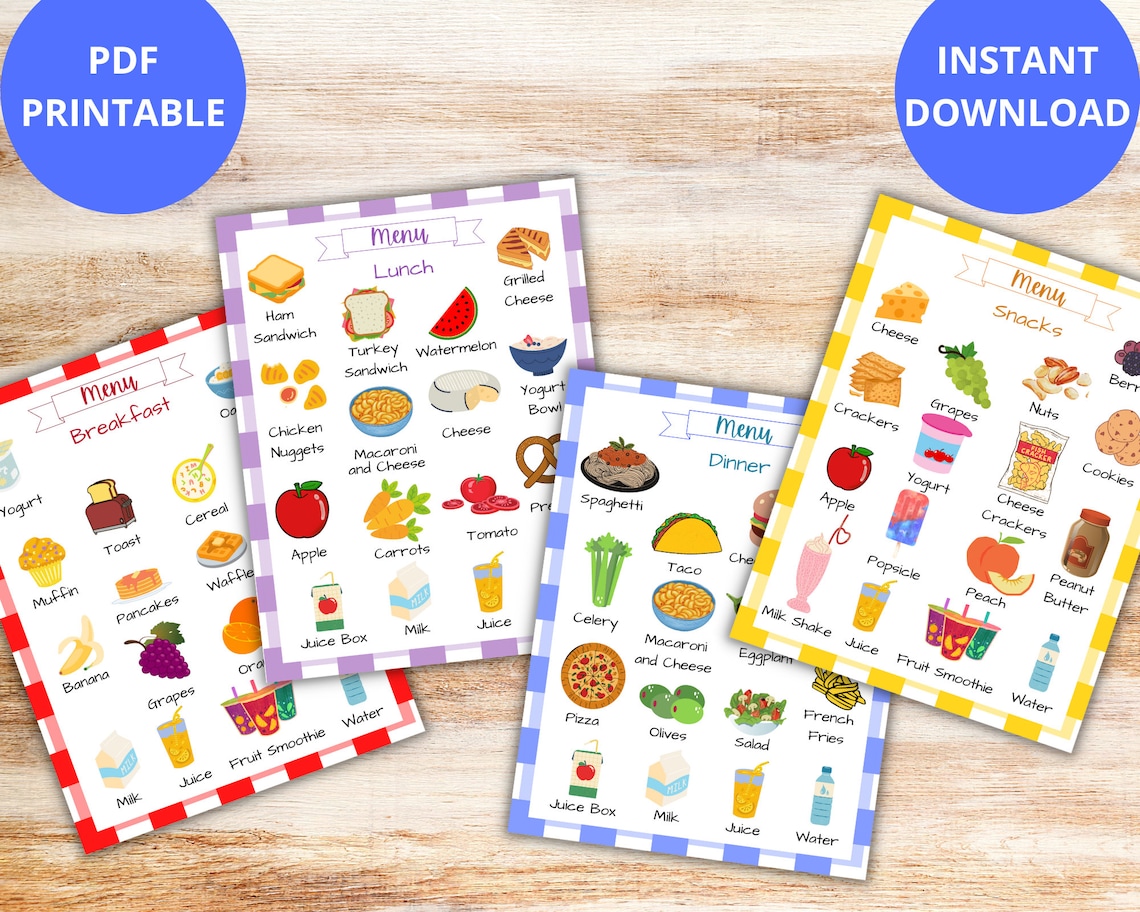 Pretend Play Menus Printable | Kids Breakfast, Lunch, Dinner, and ...