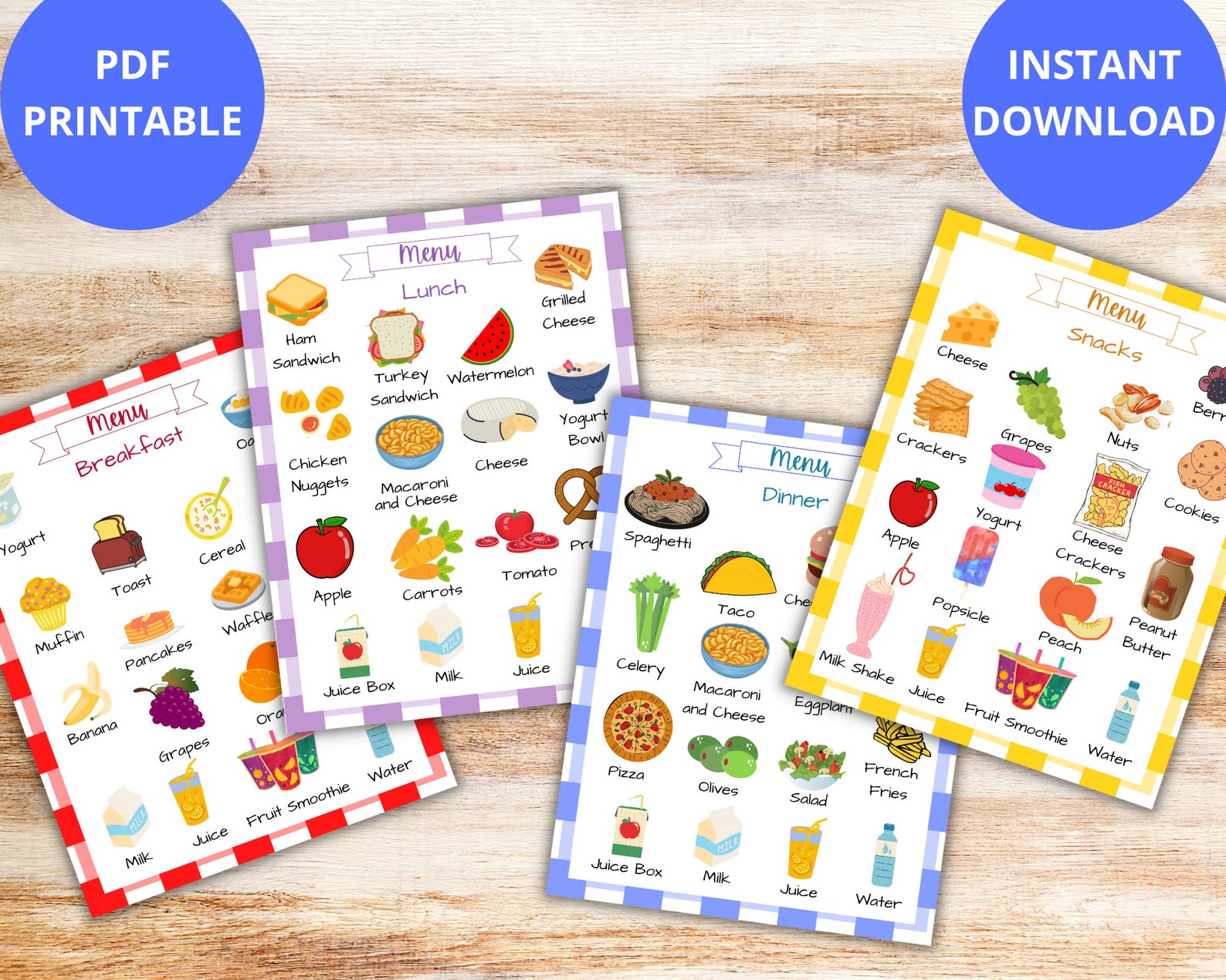 Pretend Play Menus Printable | Kids Breakfast, Lunch, Dinner, and ...