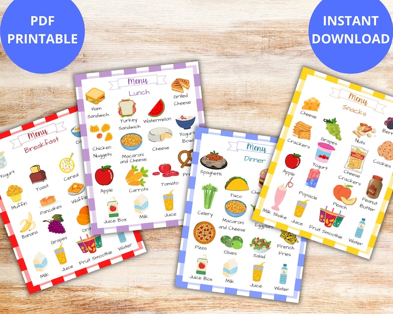 Pretend Play Menus Printable | Kids Breakfast, Lunch, Dinner, and ...
