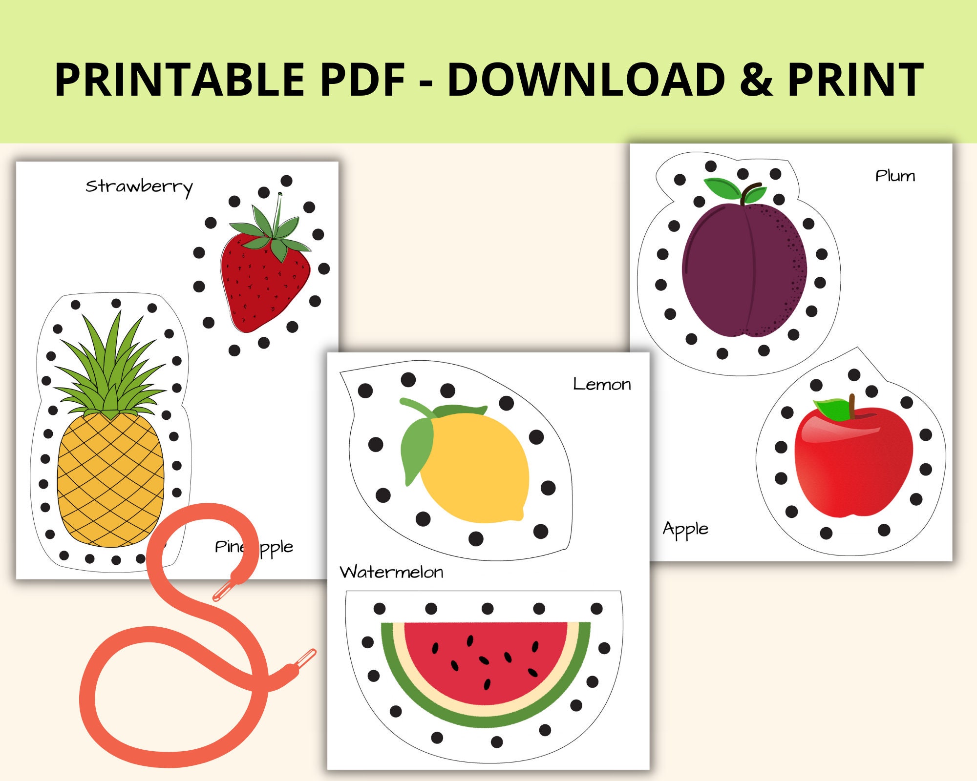 Printable Fruit Lacing Cards | Threading Cards | Toddler Montessori ...