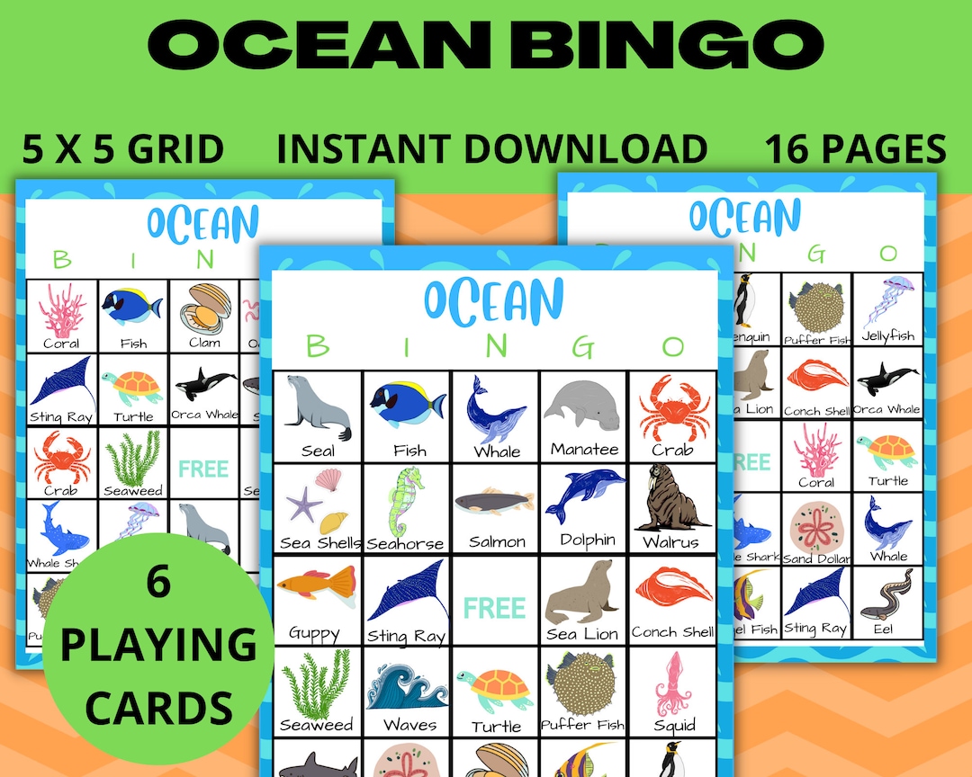 OCEAN Bingo Printable, Cards and Markers; Summer Activity; Kids Travel ...