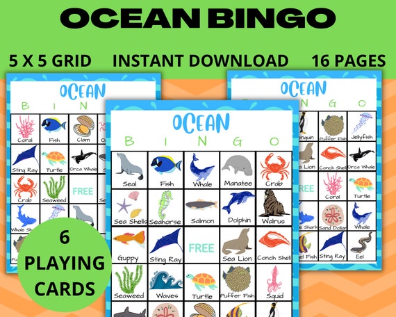 OCEAN Bingo Printable Cards and Markers Summer Activity - Etsy