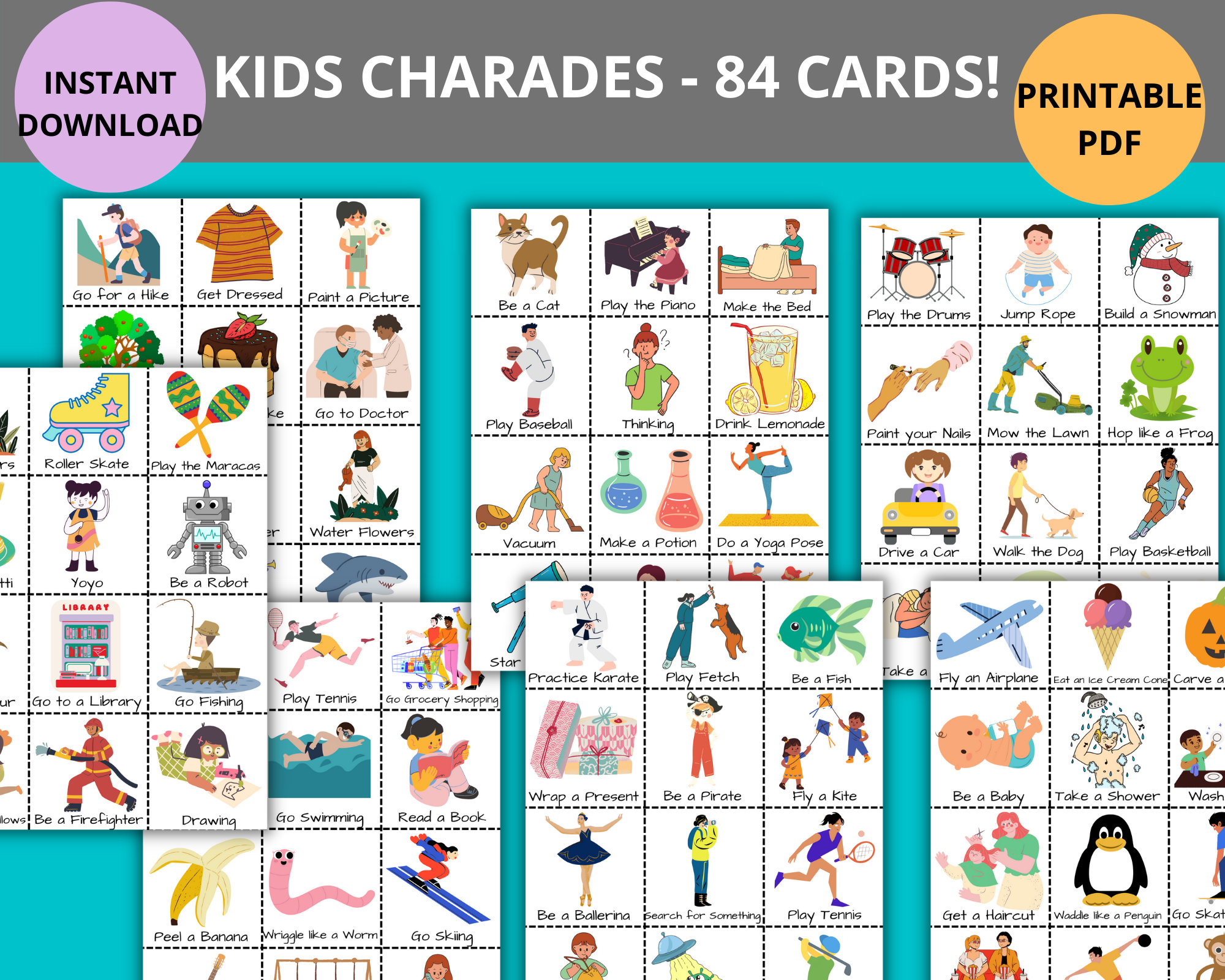 Birthday Party Game | Charades Game for Kids | Dramatic Play Printable ...