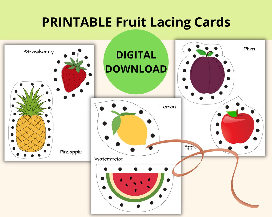 Printable Fruit Lacing Cards | Threading Cards | Toddler Montessori ...