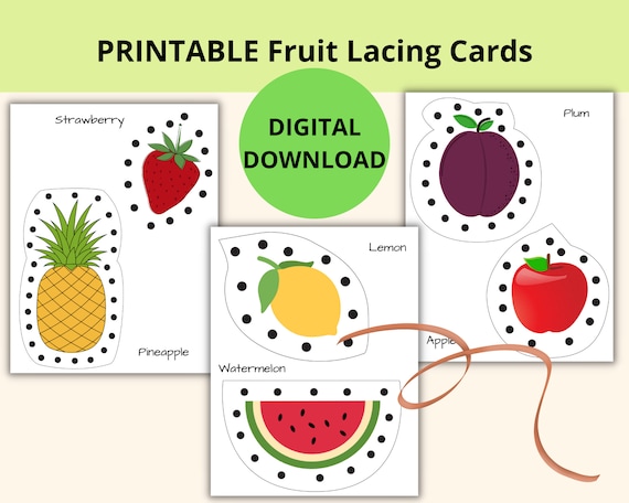 Printable Fruit Lacing Cards Threading Cards Toddler - Etsy