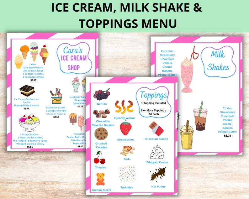 Printable Ice Cream Shop Menu BUNDLE |pretend Play Ice Cream Download ...