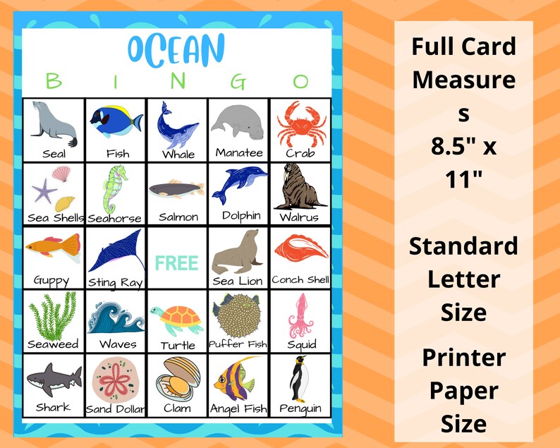 OCEAN Bingo Printable, Cards and Markers; Summer Activity; Kids Travel ...