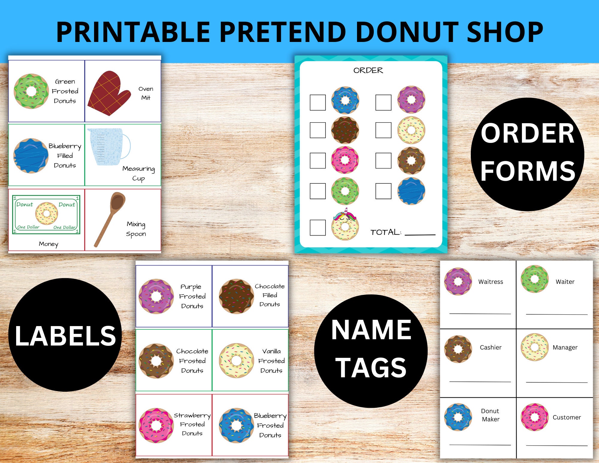 Printable DONUT SHOP MENU |pretend Play Donut Shop Download | Preschool ...