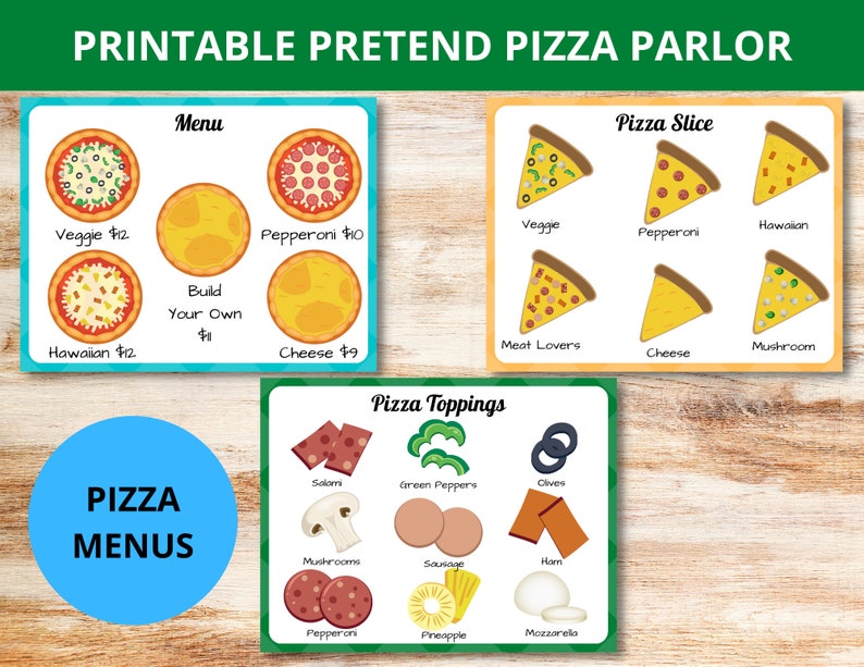 Printable PIZZA PARLOR MENU pretend Pizza Parlor Download preschool ...