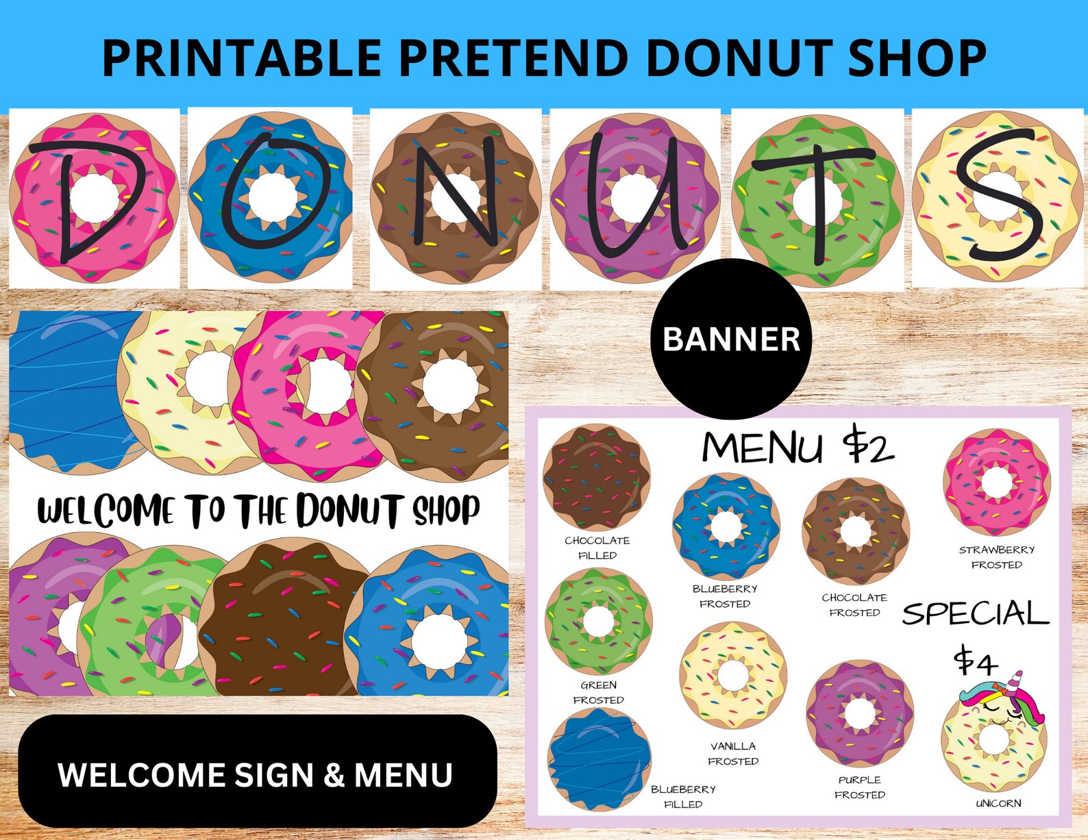 Printable DONUT SHOP MENU |pretend Play Donut Shop Download | Preschool ...