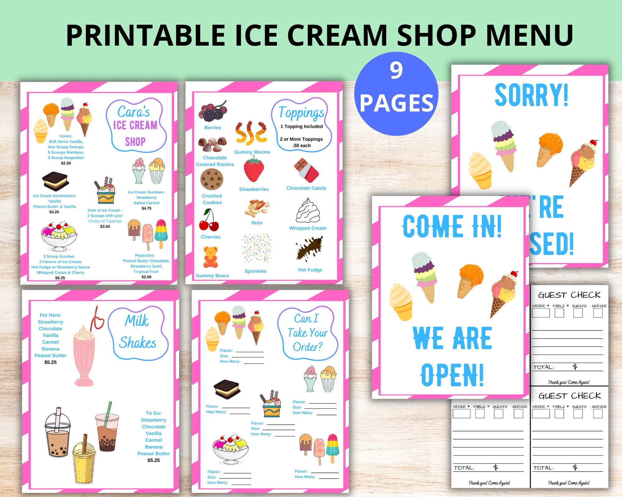 Printable Ice Cream Shop Menu BUNDLE |pretend Play Ice Cream Download ...