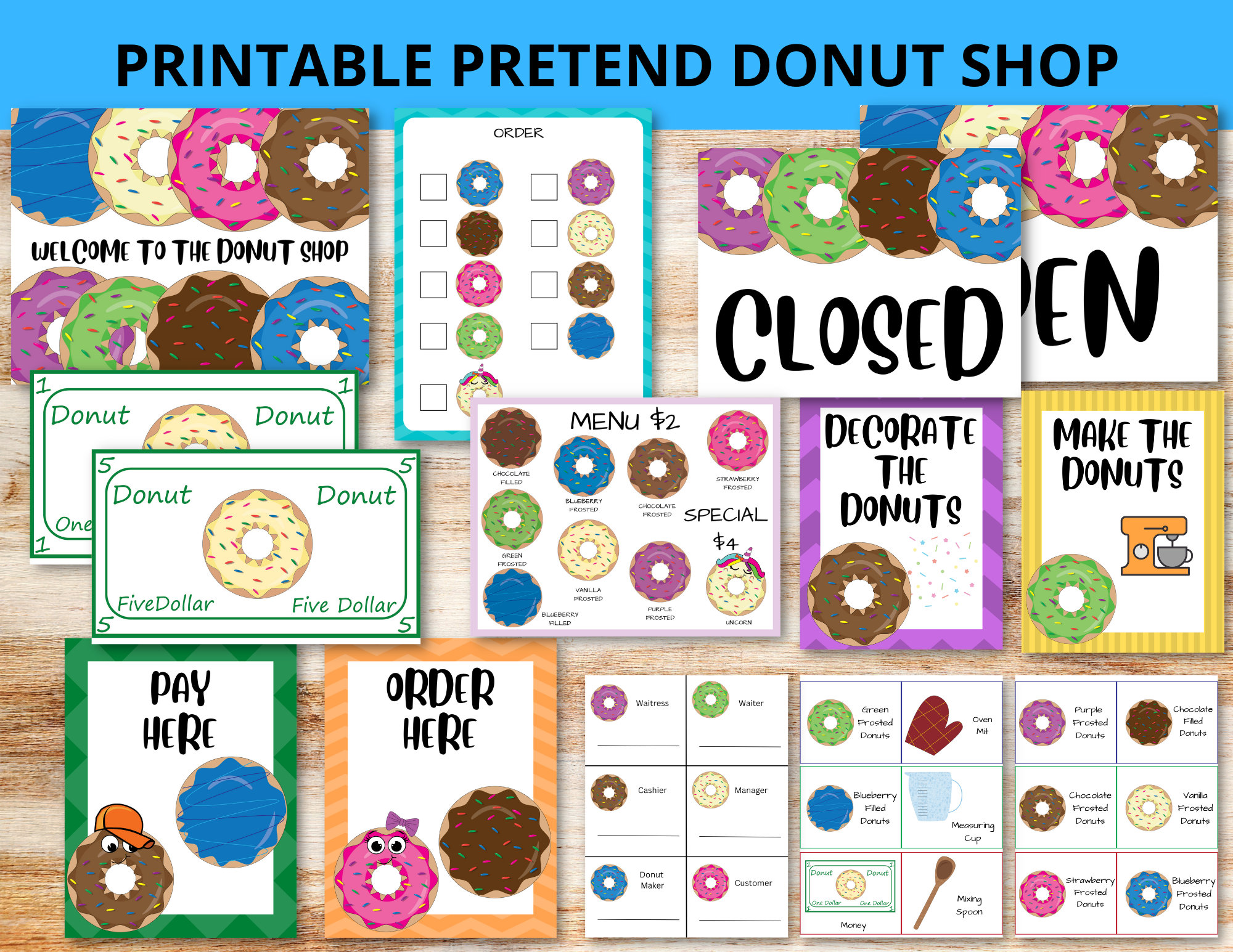 Printable DONUT SHOP MENU |pretend Play Donut Shop Download | Preschool ...