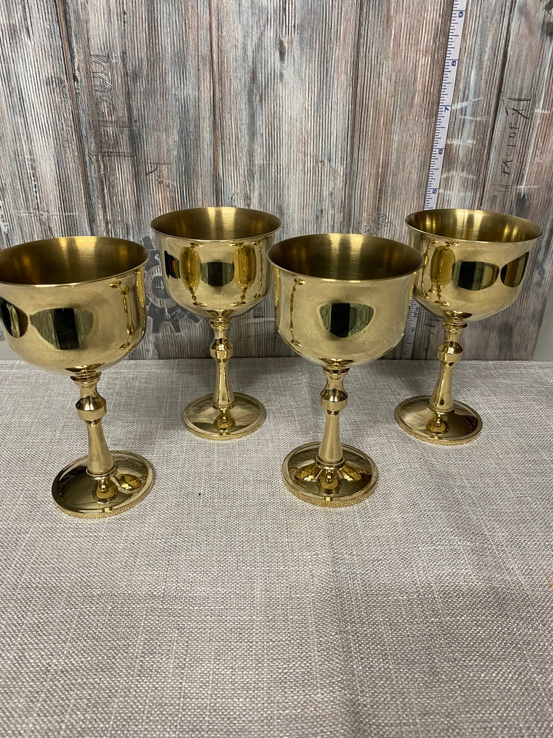 Vintage Set of 4 Solid Brass Goblets - Etsy