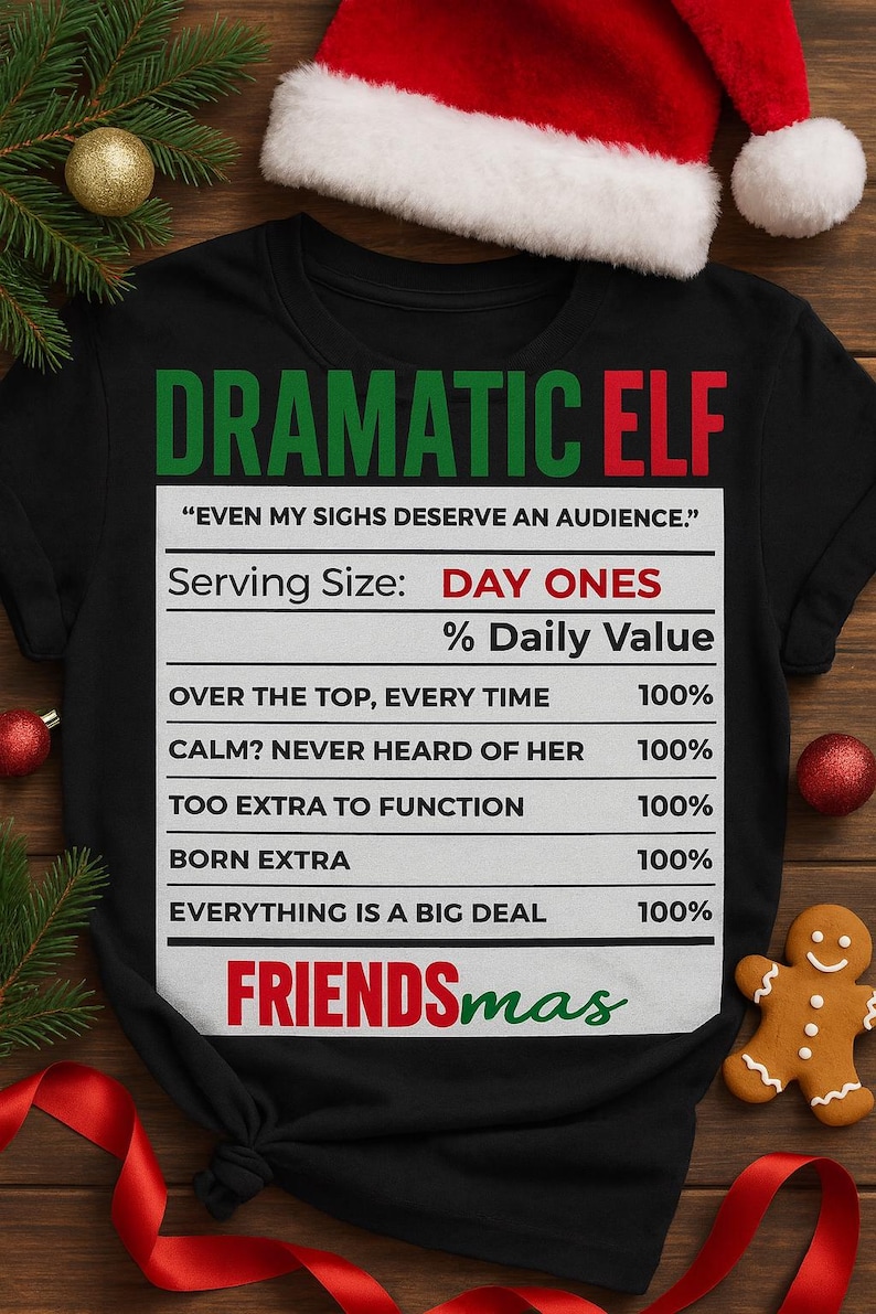 Elf Friendsmas Nutrition Label Christmas Shirt – Funny Holiday Tee ...