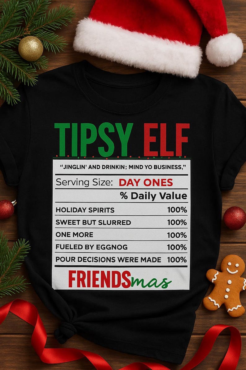 Elf Friendsmas Nutrition Label Christmas Shirt – Funny Holiday Tee ...